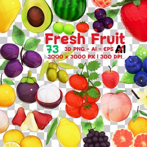 Fresh Fruit Clipart | 73 Hand-drawn 3D Fruit Illustrations ...