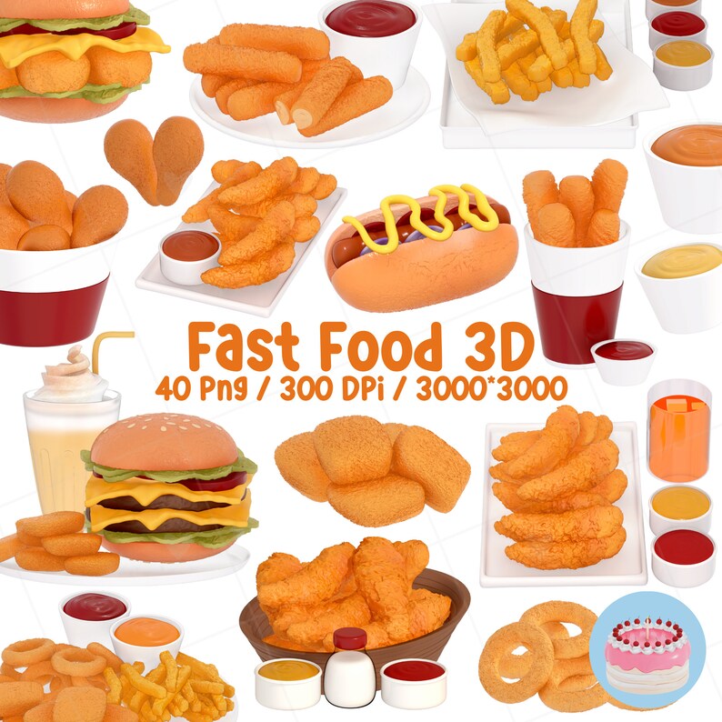 Fast Food 3D Set 40 PNG , Junk Food Menu , Instant Download ...
