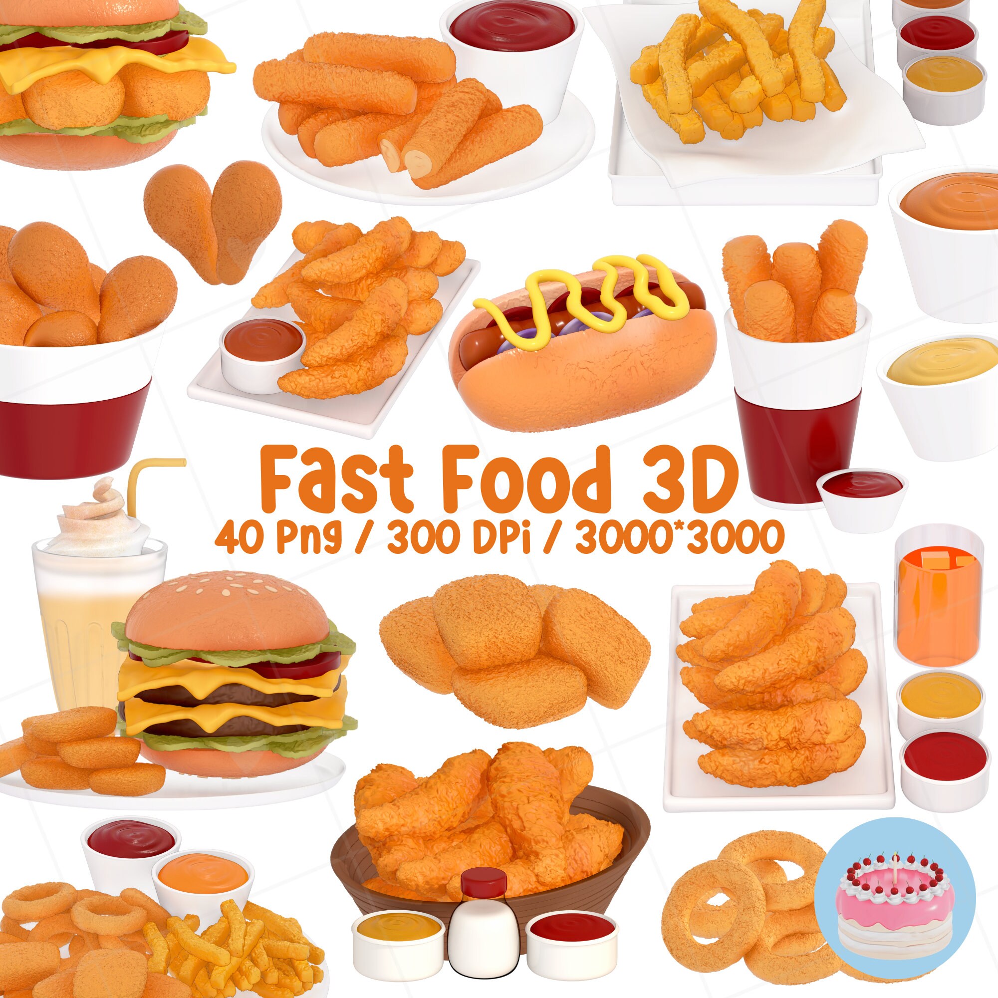 Fast Food 3D Set 40 PNG , Junk Food Menu , Instant Download ...