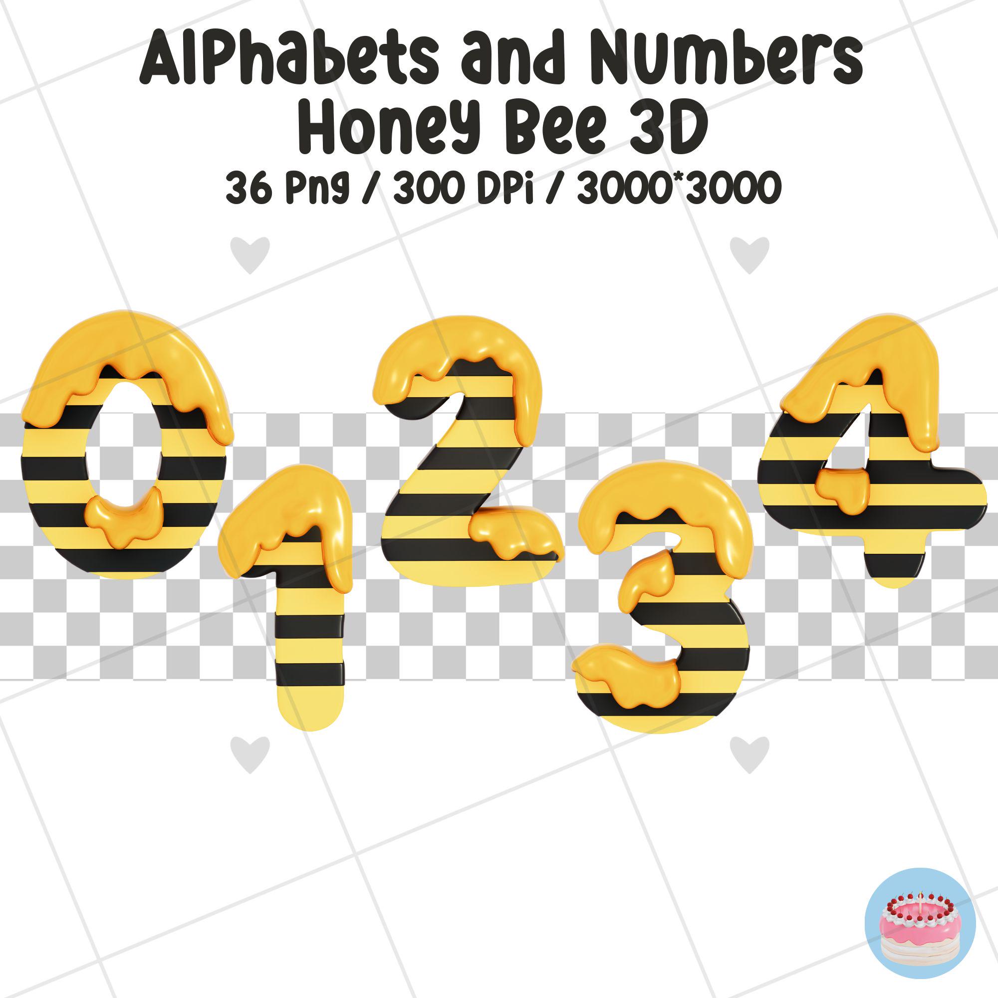 Honey Bee Alphabet Clipart: 3D Letters & Numbers (digital Download, PNG ...