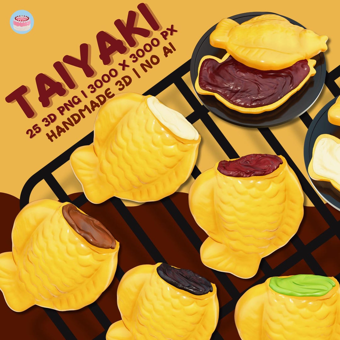 25 Taiyaki 3D Clipart PNG Bundle – Handmade Japanese Fish Cake ...