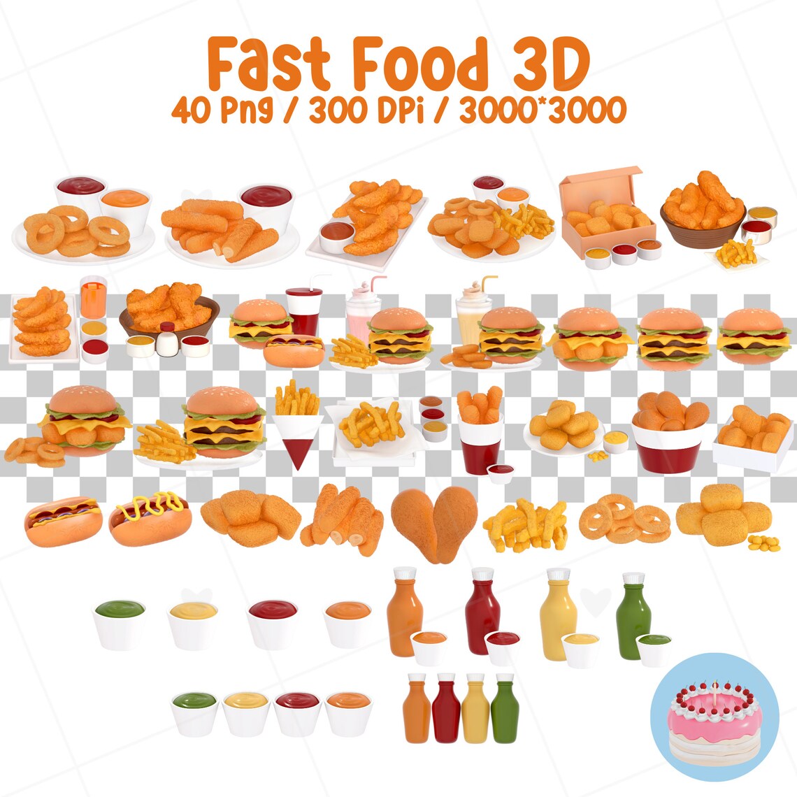Fast Food 3D Set 40 PNG , Junk Food Menu , Instant Download ...