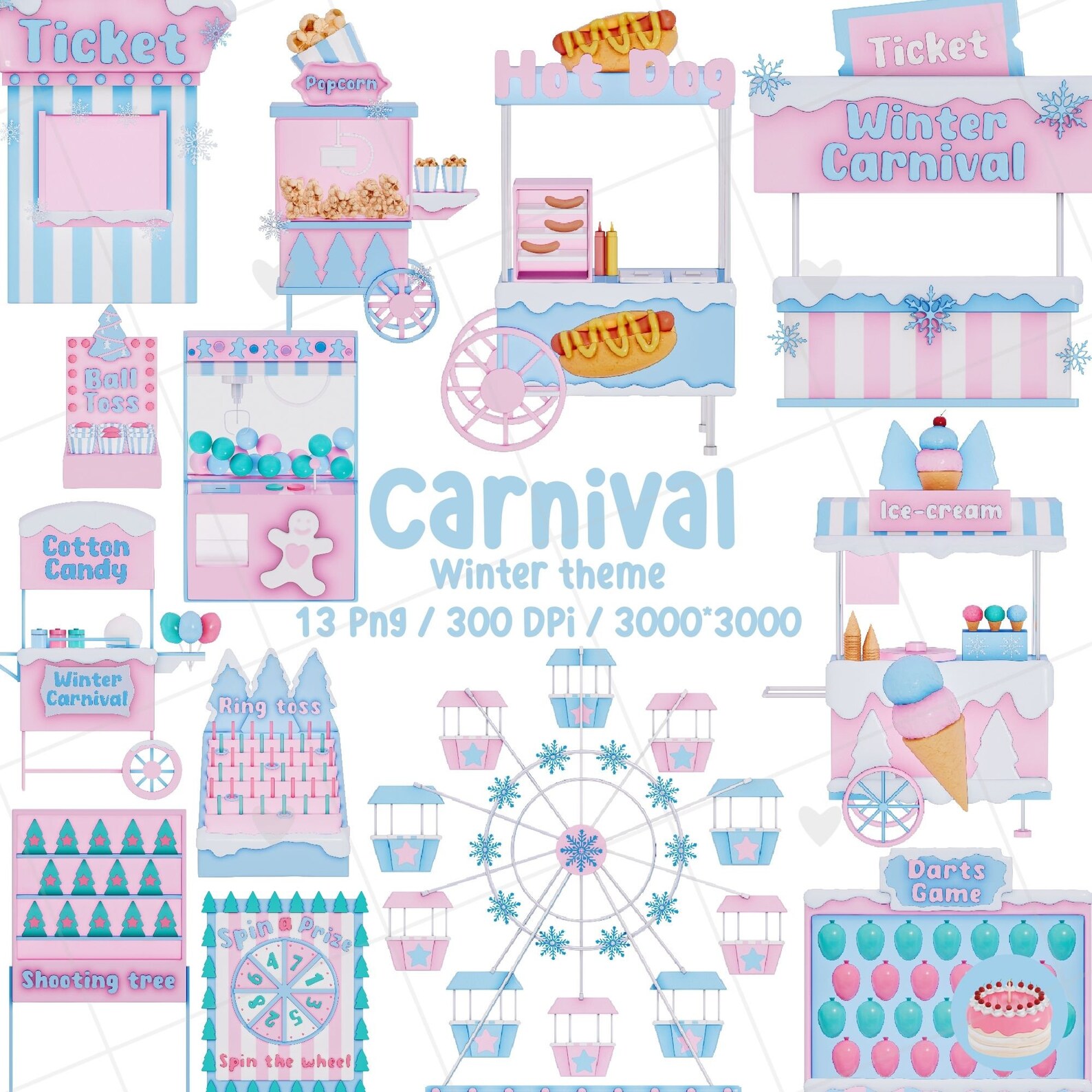 Christmas Carnival Winter Theme 3D Clipart 13 PNG Pastel Style for ...