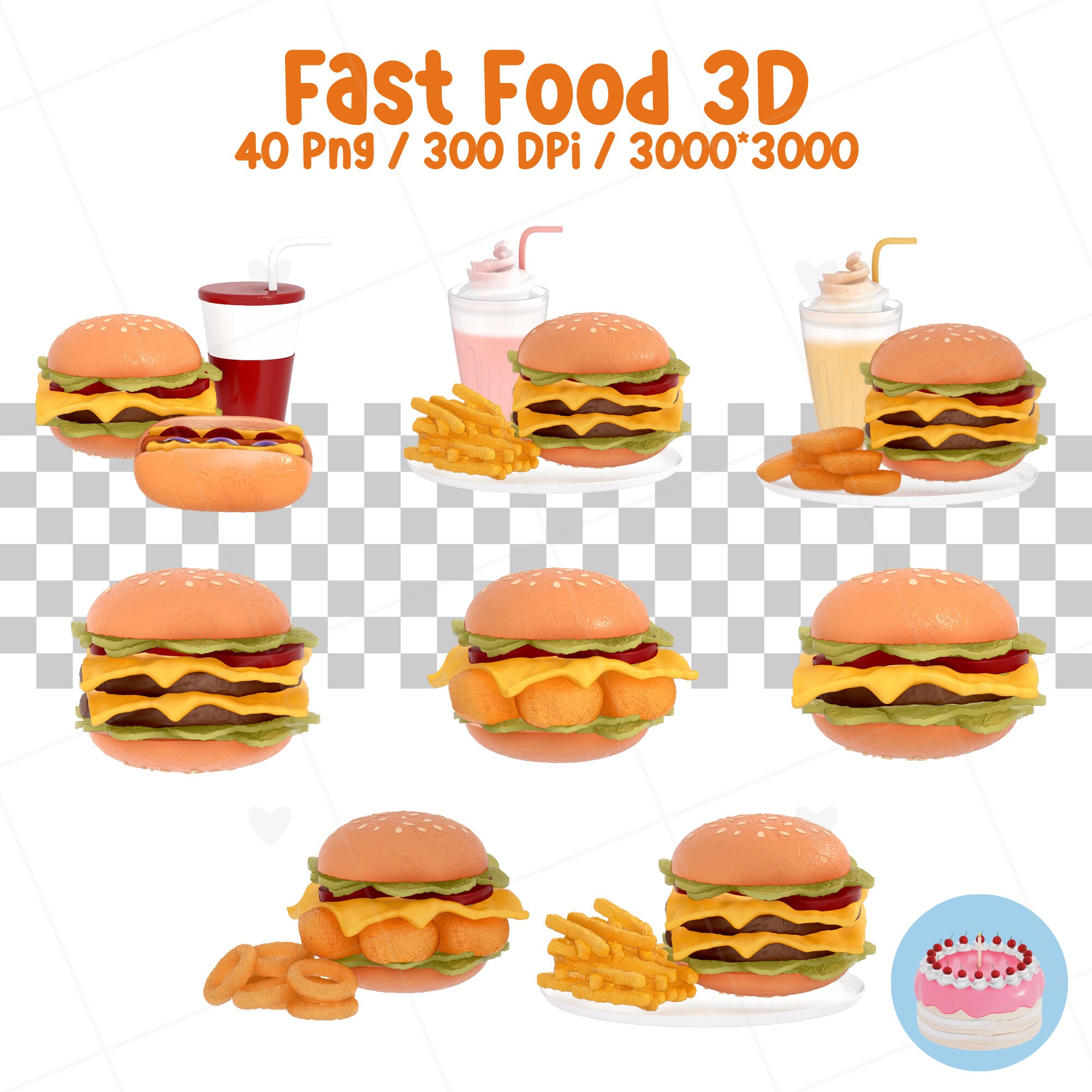 Fast Food 3D Set 40 PNG , Junk Food Menu , Instant Download ...