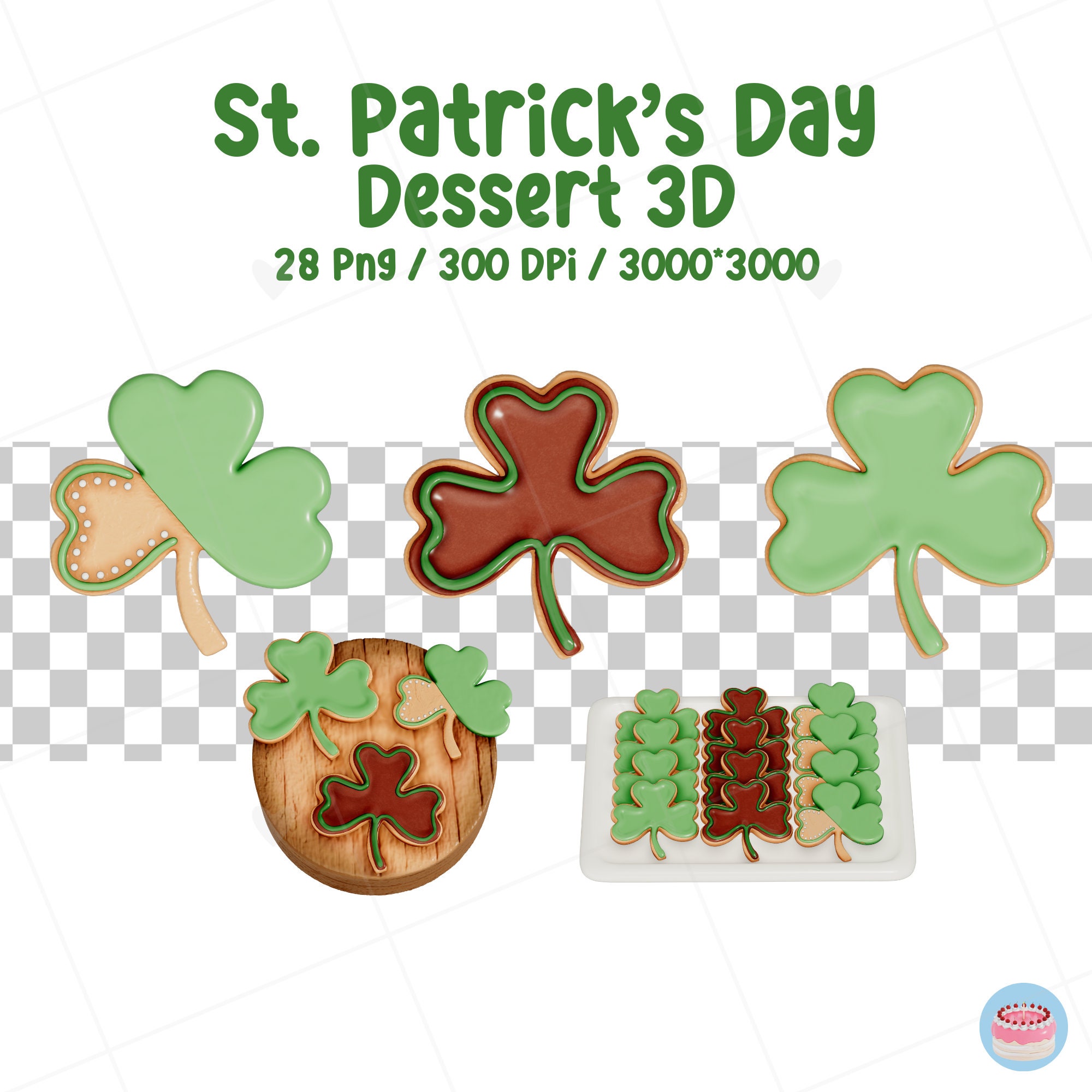 St. Patrick’s Day Dessert 3D Clipart Set 28 PNG , Leprechaun Clipart ...