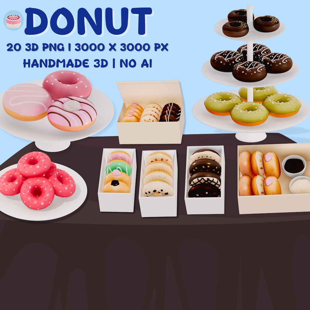 3D Donut Clipart: Handmade PNG Graphics for Planner Stickers (digital ...