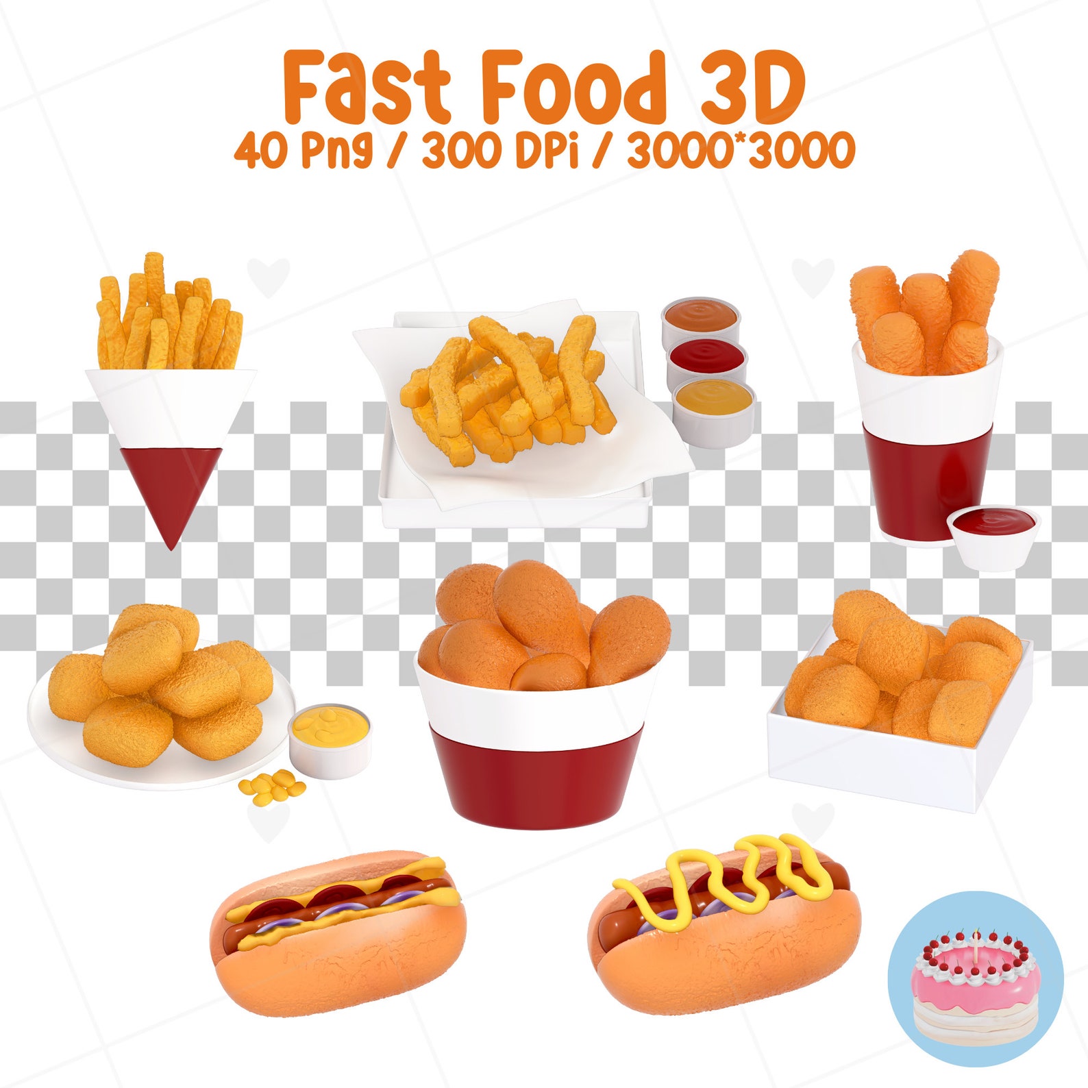 Fast Food 3D Set 40 PNG , Junk Food Menu , Instant Download ...