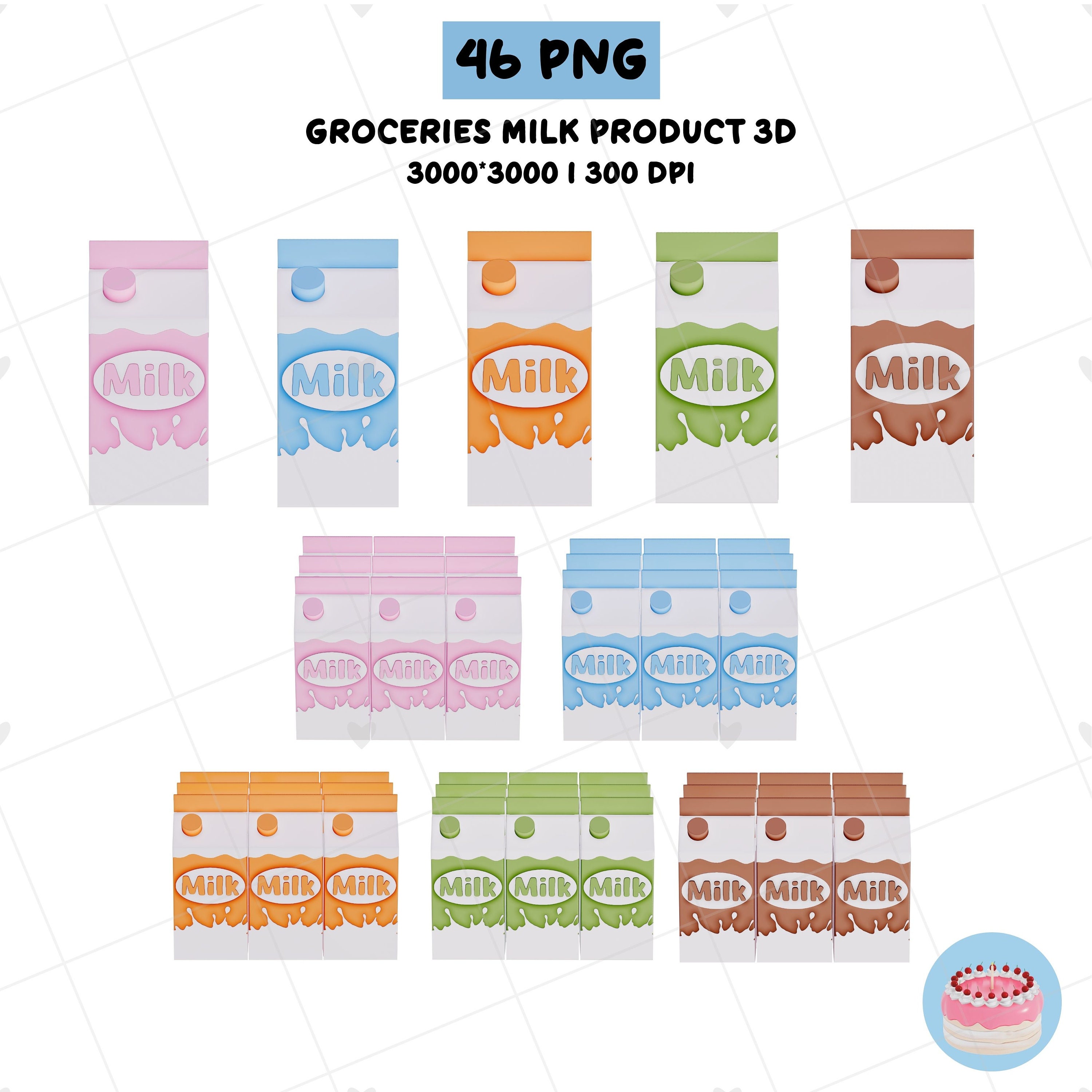 Groceries Milk Products Daily Section Clipart 3D Hand Drawn 46 - Etsy