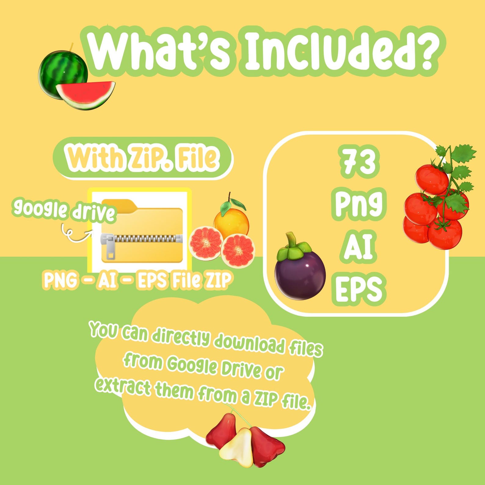 Fresh Fruit Clipart | 73 Hand-drawn 3D Fruit Illustrations ...