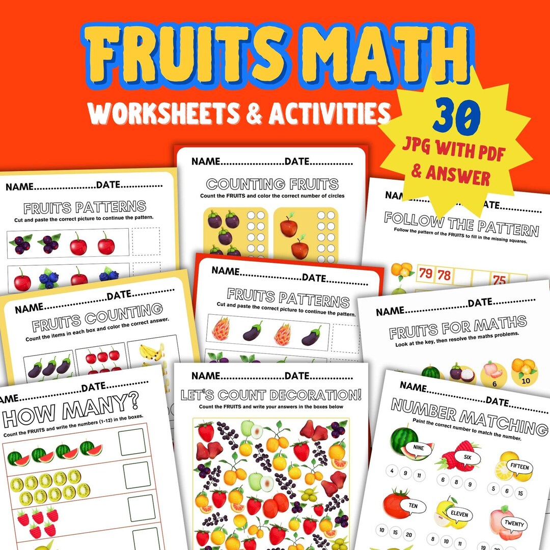 30 Fruits Math Worksheets & Activities for Kids – Counting, Patterns ...