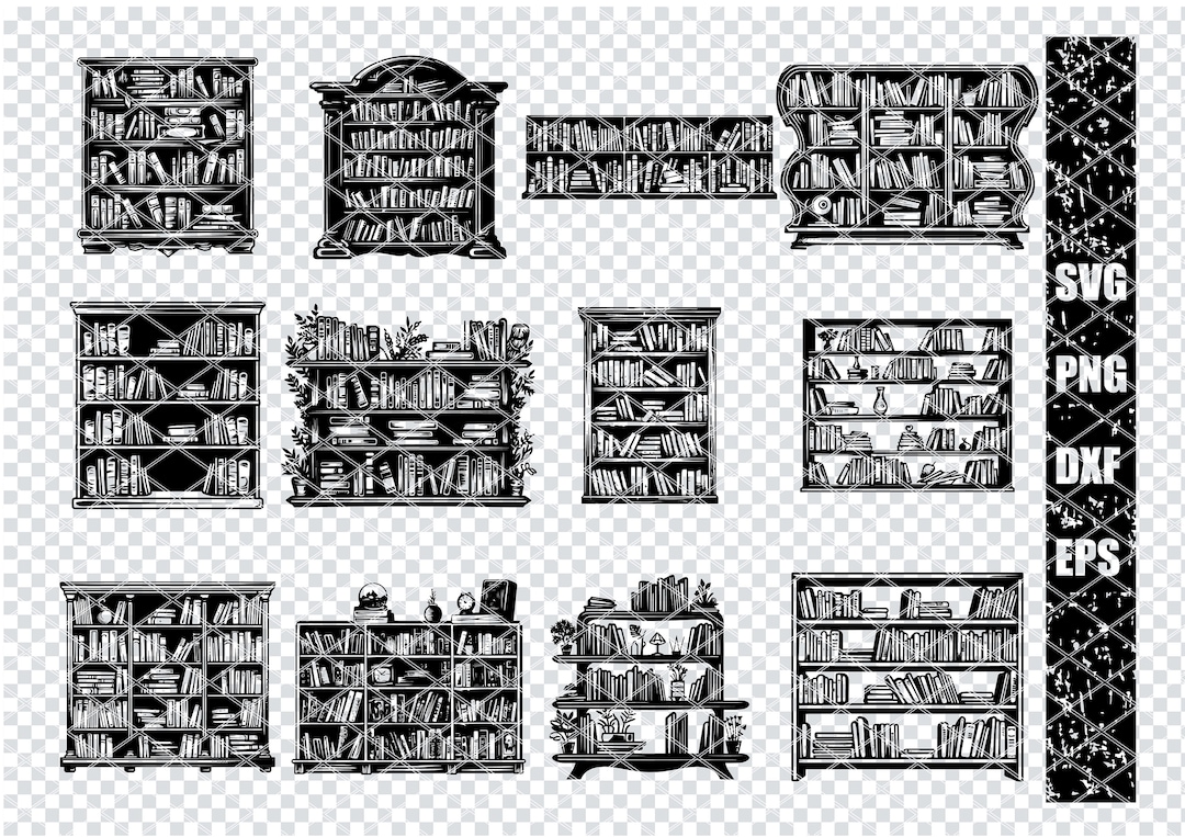 LIBRARY BOOKSHELF SVG, Library Bookcase Svg Files for Cricut, Wooden ...
