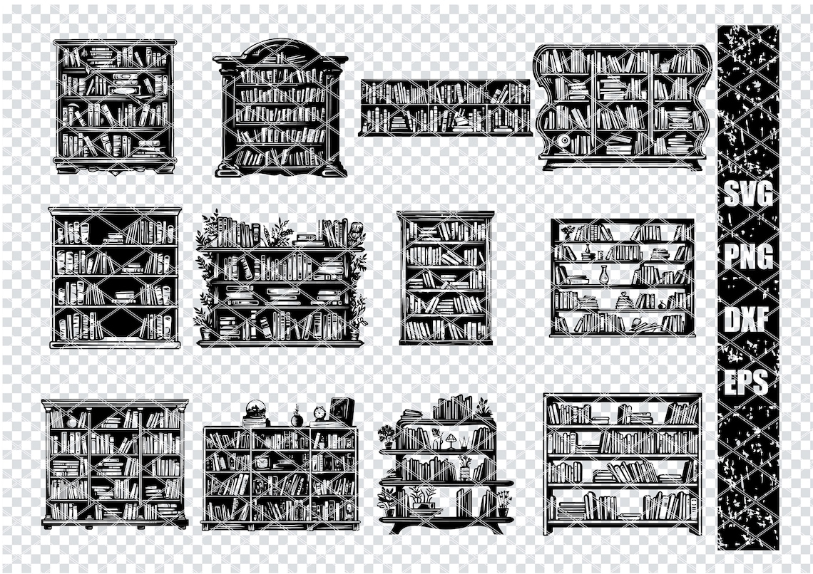 LIBRARY BOOKSHELF SVG, Library Bookcase Svg Files for Cricut, Wooden ...