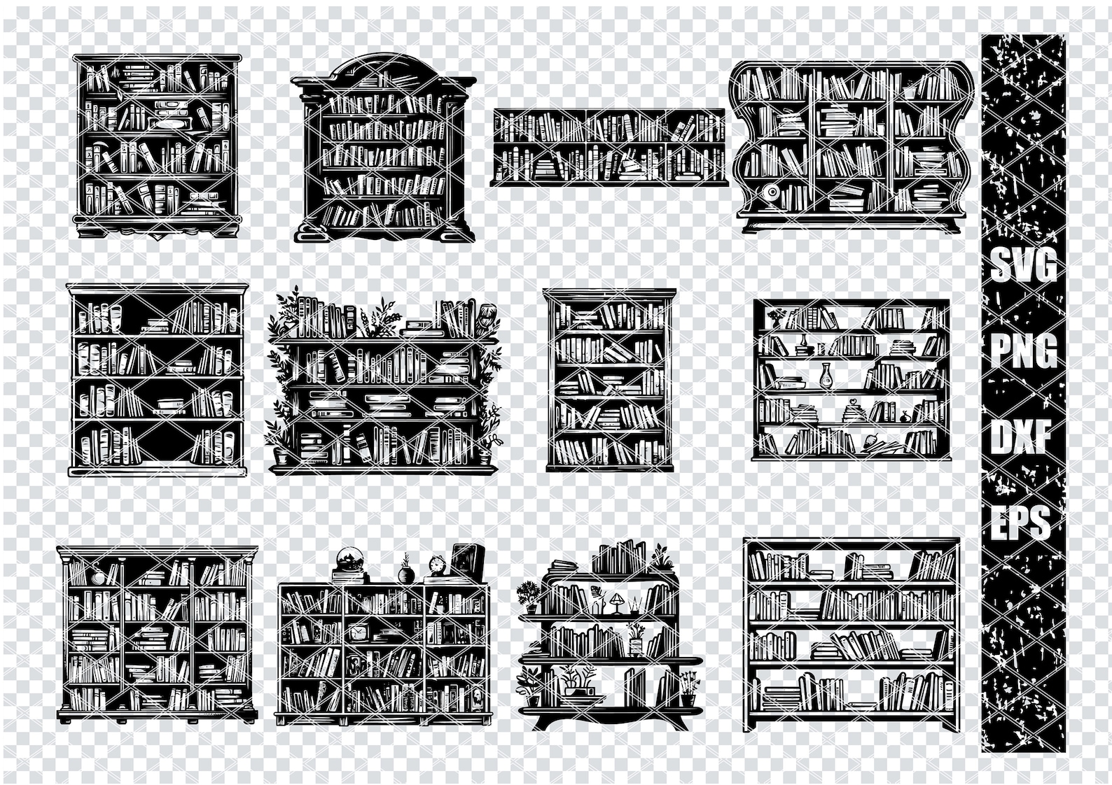 LIBRARY BOOKSHELF SVG, Library Bookcase Svg Files for Cricut, Wooden ...
