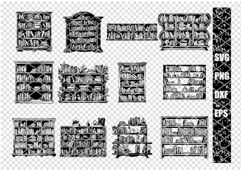 LIBRARY BOOKSHELF SVG, Library Bookcase Svg Files for Cricut, Wooden ...