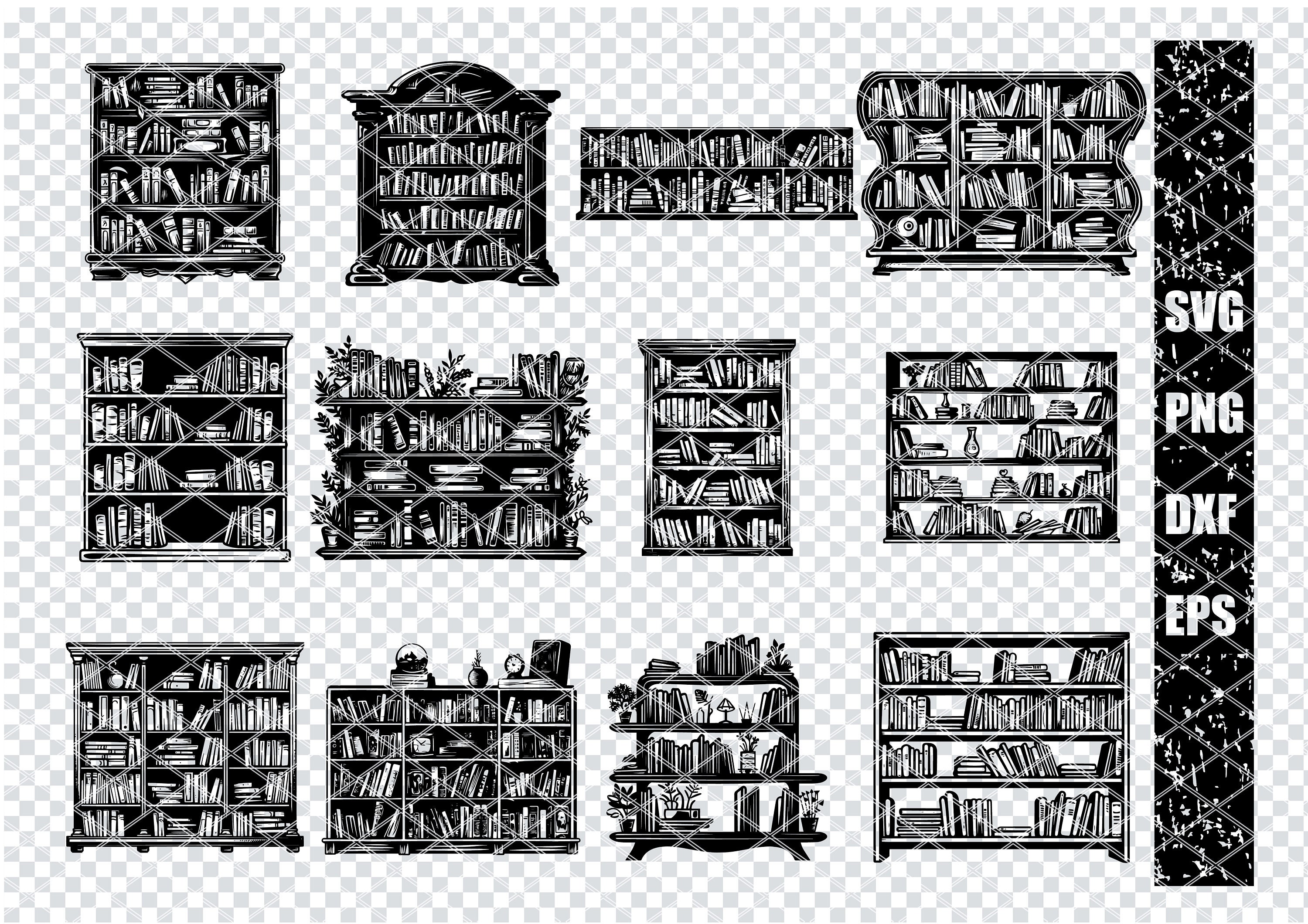 LIBRARY BOOKSHELF SVG, Library Bookcase Svg Files for Cricut, Wooden ...