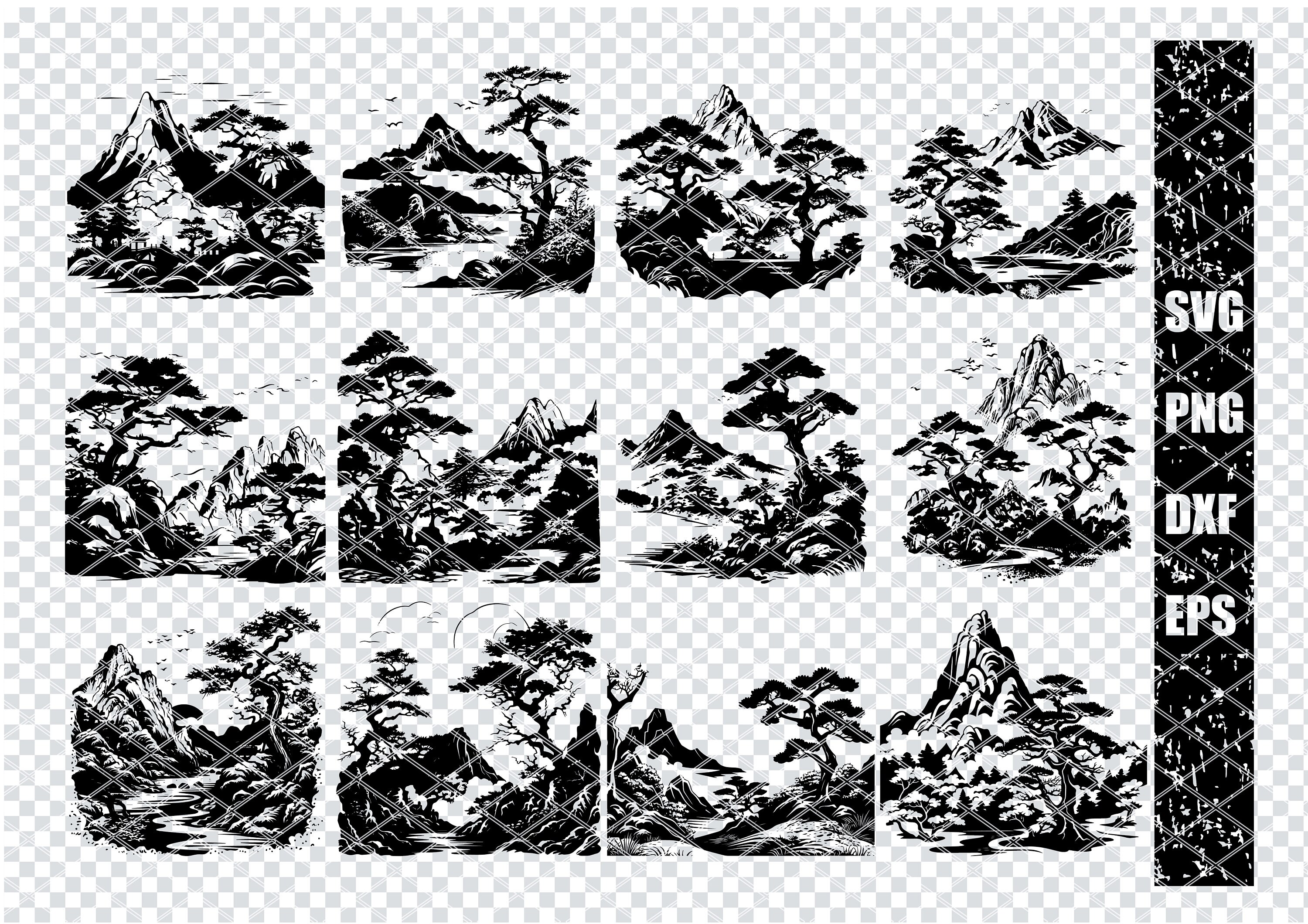 ASIAN MOUNTAIN TREES Svg, Tropical Asian Mountain Svg Files for Cricut ...