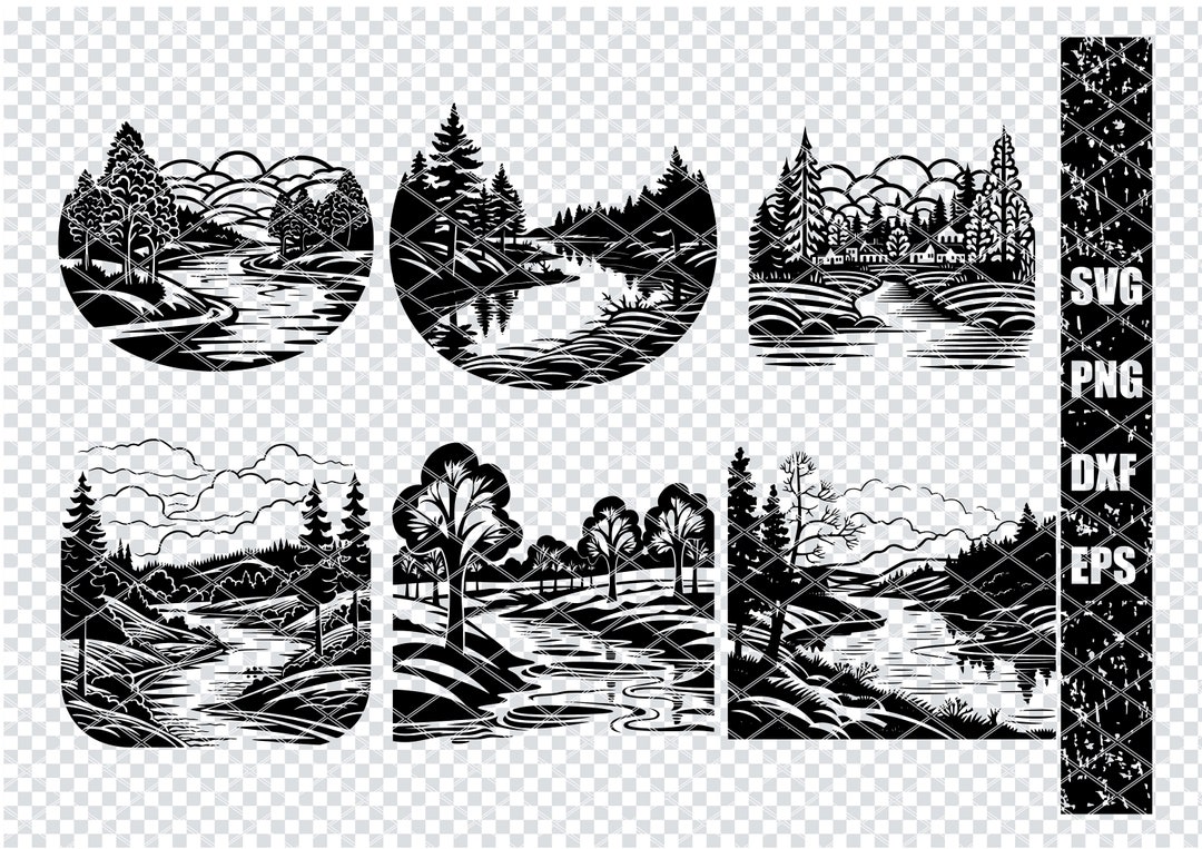 RIVER SCENE SVG, Forest Lake Svg Files for Cricut, River Scene Clipart ...