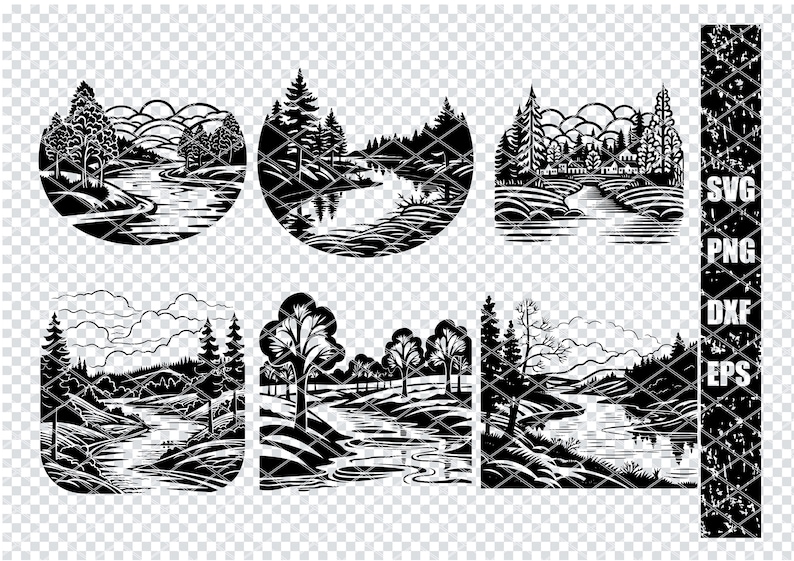 RIVER SCENE SVG, Forest Lake Svg Files for Cricut, River Scene Clipart ...