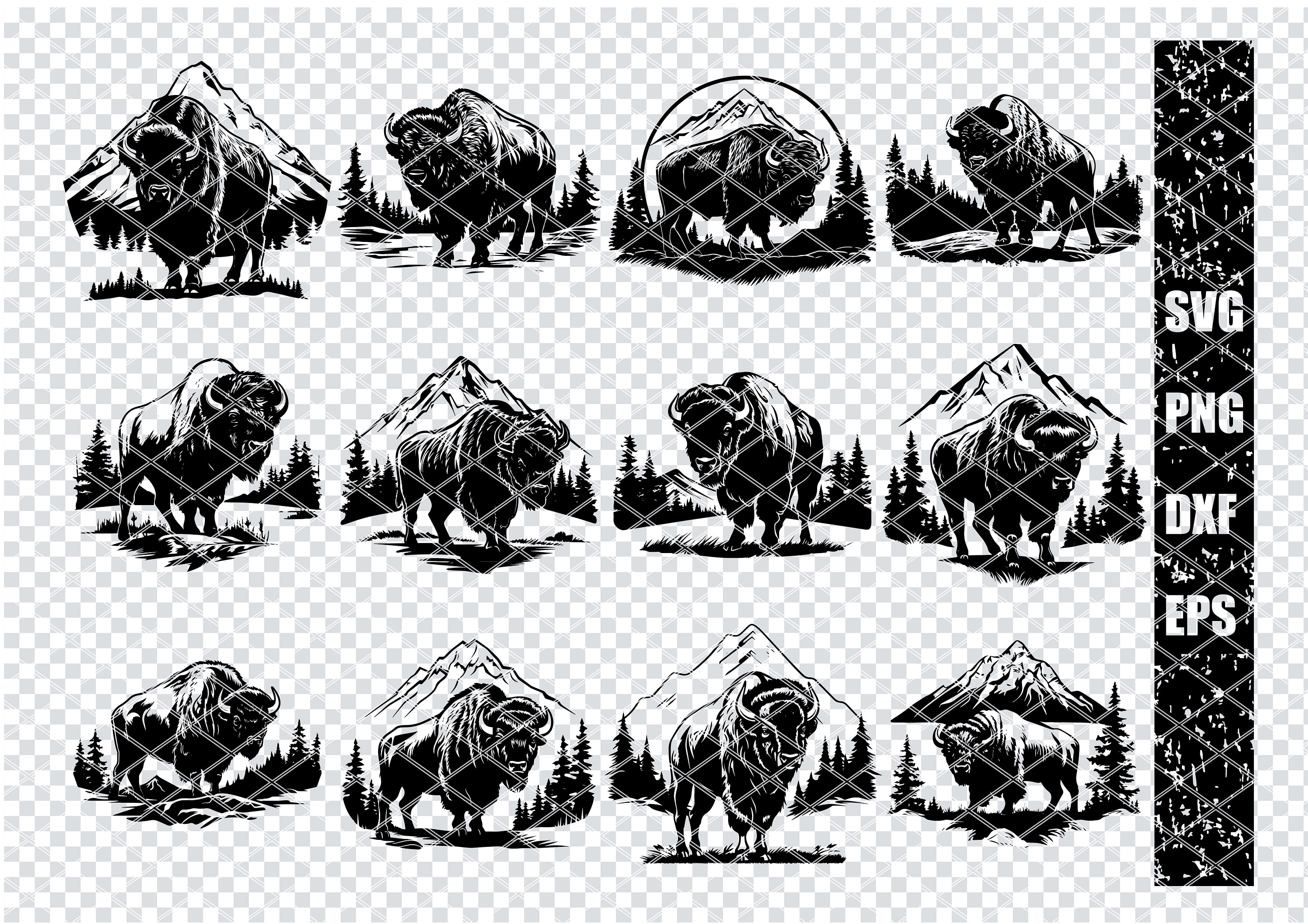 BISON MOUNTAIN SVG, Evergreen Pine Svg, Wild Bison Svg, Mountain and ...