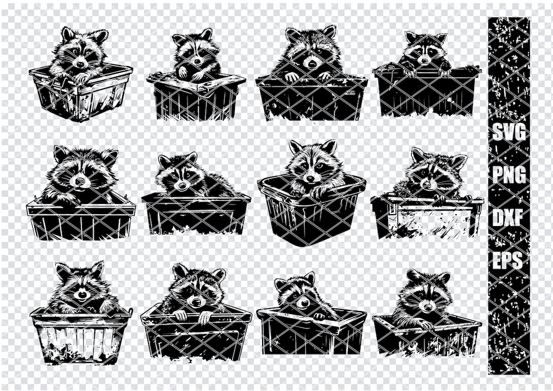 RACCOON in TRASH CAN Svg, Raccoon in Dumpster Svg Files for Cricut ...