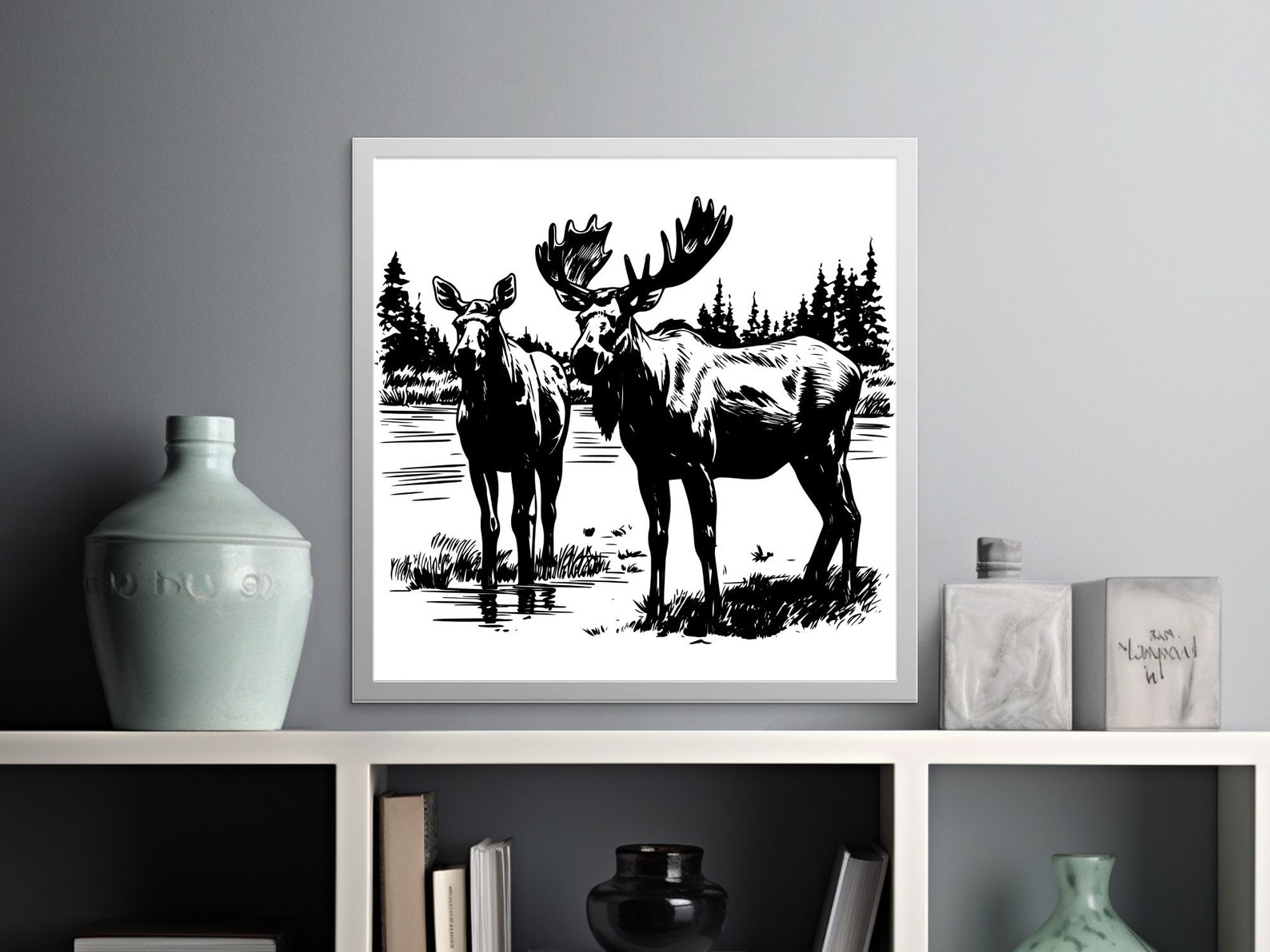 Wild Moose Couple Svg, Wild Moose Bull Lake Svg Files for Cricut, Moose ...