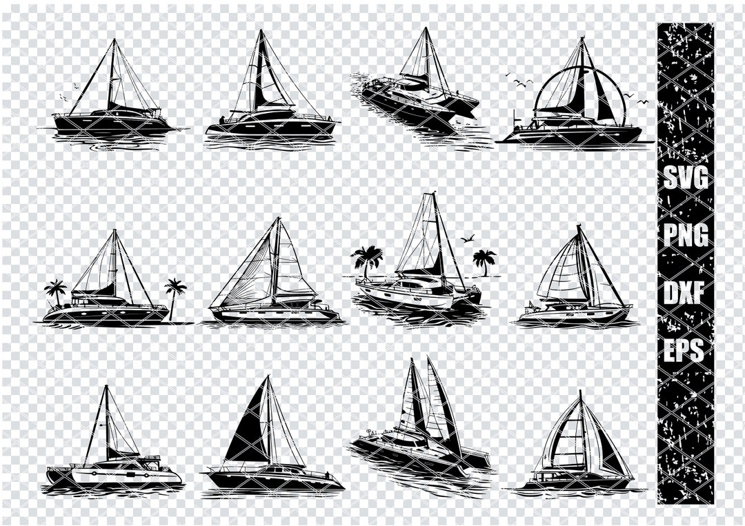 CATAMARAN TWIN HULL Boat Svg, Double Sailboat Svg Files for Cricut ...