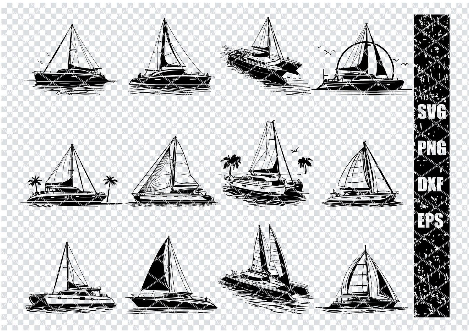 CATAMARAN TWIN HULL Boat Svg, Double Sailboat Svg Files for Cricut ...