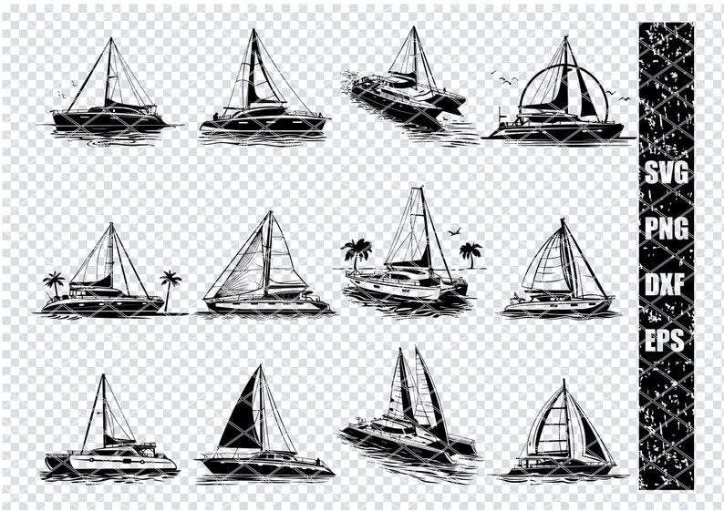 CATAMARAN TWIN HULL Boat Svg, Double Sailboat Svg Files for Cricut ...
