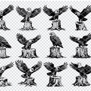 BALD EAGLE on STUMP Svg, Eagle Clipart, Evergreen Pines Svg Files for ...