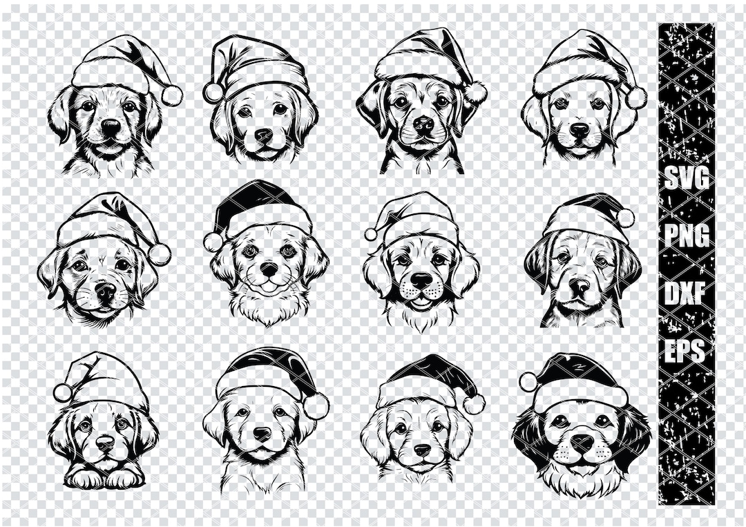 Cute Christmas Puppy Clipart, Digital Download, Black and White Dog Art ...