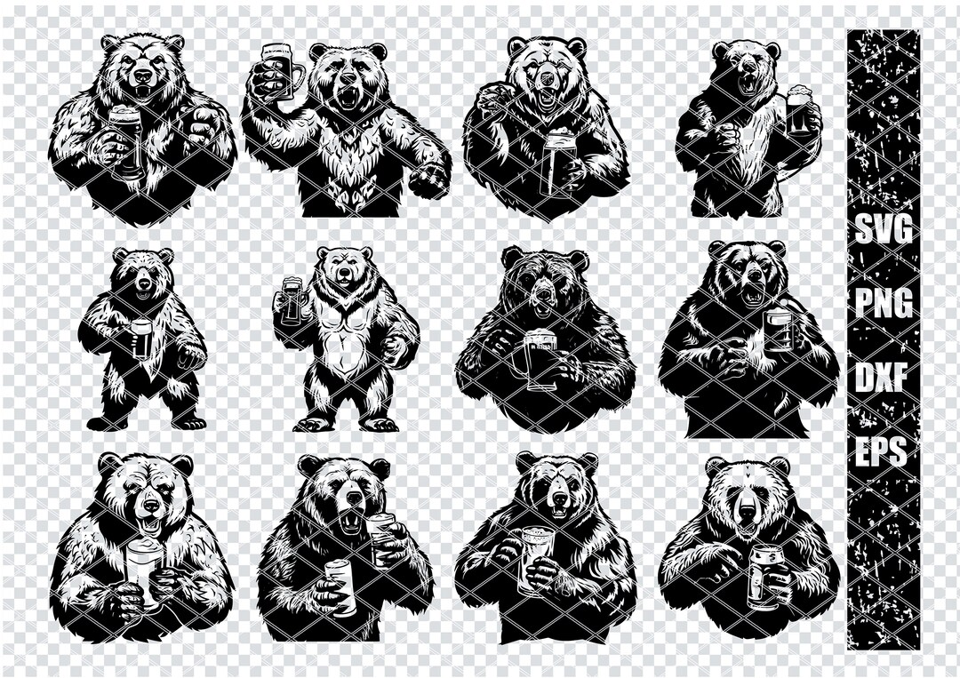 BEAR DRINKING BEER Svg, Drunk Grizzly Bear Svg Files for Cricut, Beer ...