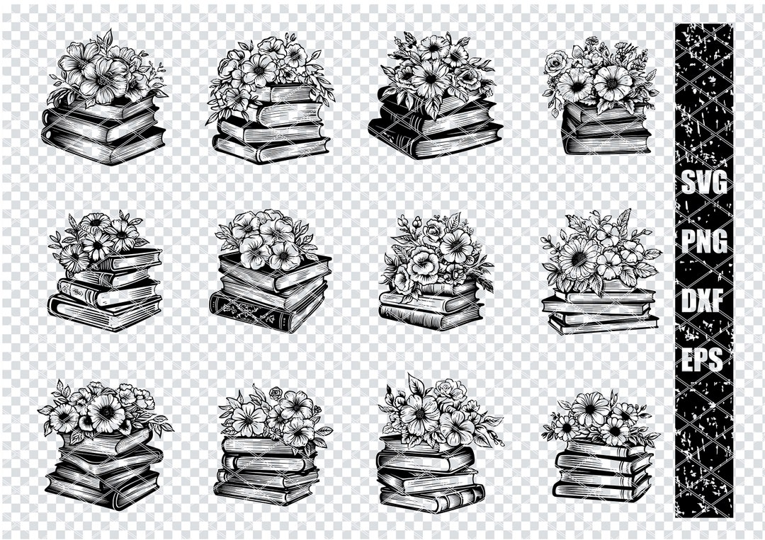 FLORAL BOOK STACK Svg, Floral Book Stack Svg Files for Cricut, Floral ...