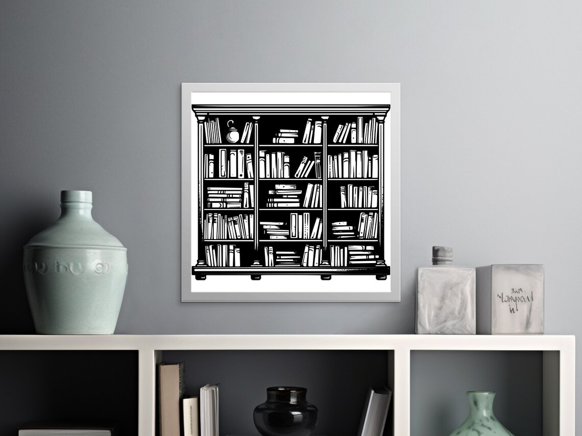 LIBRARY BOOKSHELF SVG, Library Bookcase Svg Files for Cricut, Wooden ...