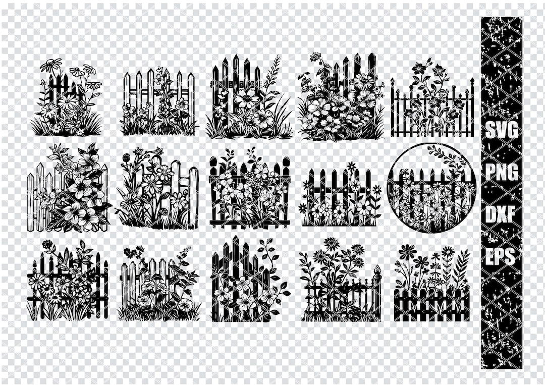 Floral Garden Fence SVG, Printable Wall Art, Digital Download, Flower ...