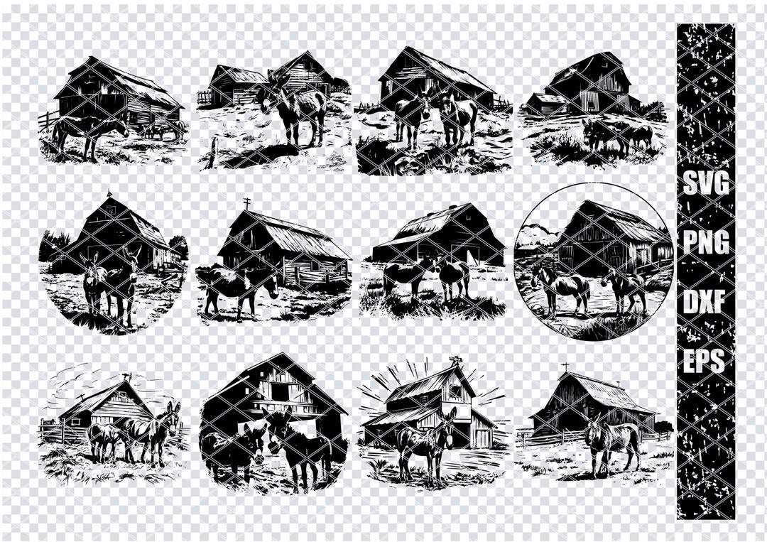 RUSTIC BARN DONKEY Svg, Rustic Farm Ranch Donkey Svg Files for Cricut ...