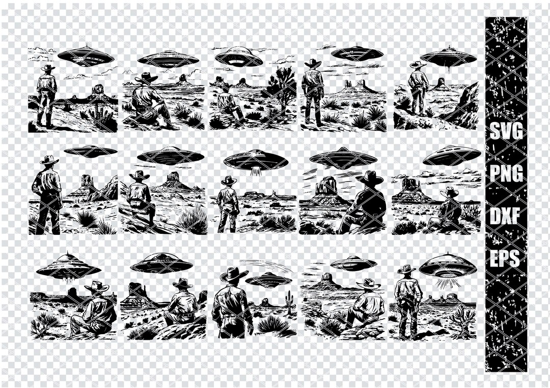 UFO and Cowboy Digital Print, Sci-fi Western Art, Alien and Cowboy ...