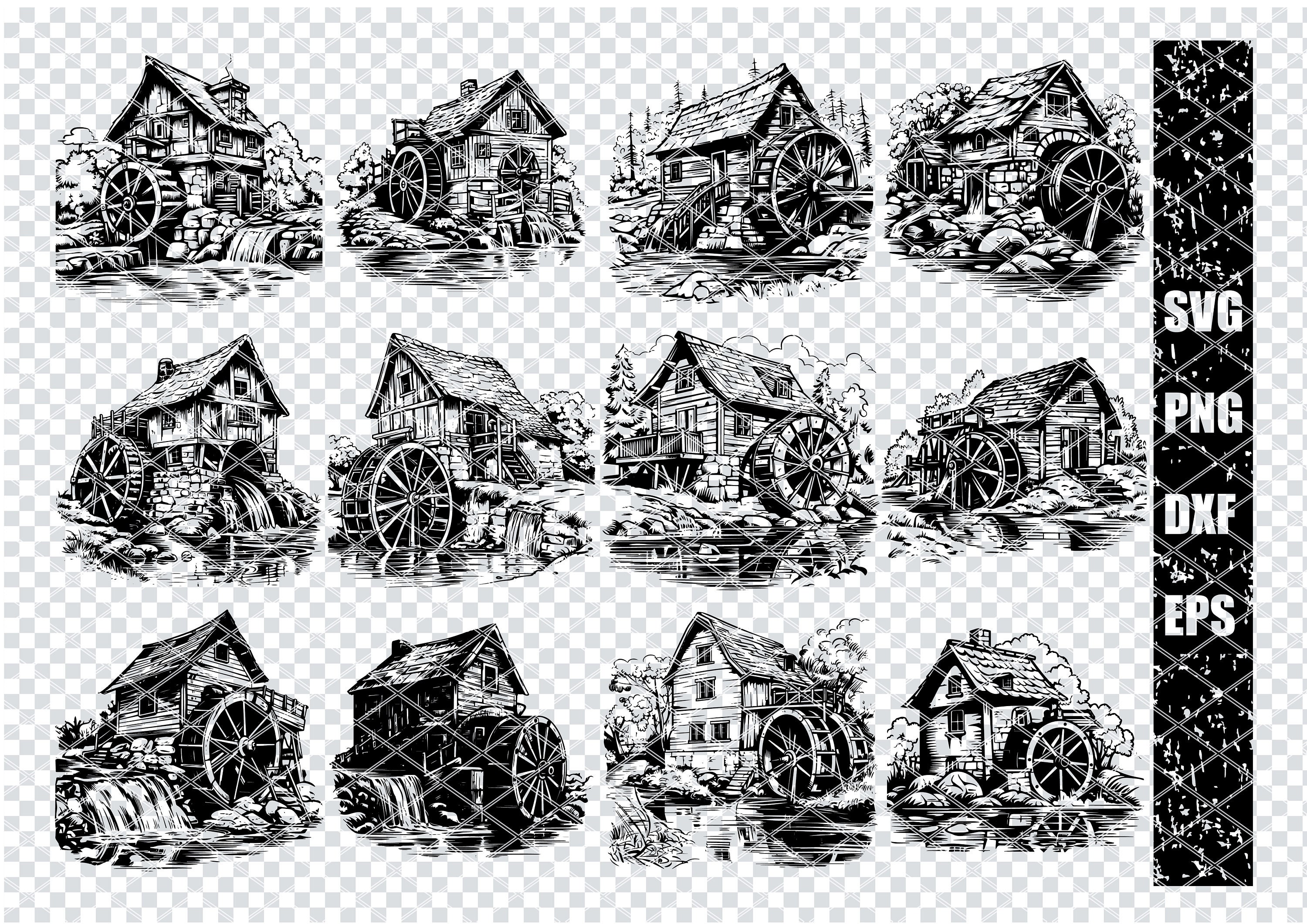 WATERWHEEL MILL SVG, Waterwheel Hydropower Svg Files for Cricut, Rustic ...