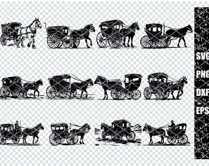 Stagecoach Svg & PNG Files, Western Clipart Silhouette, Wild West ...