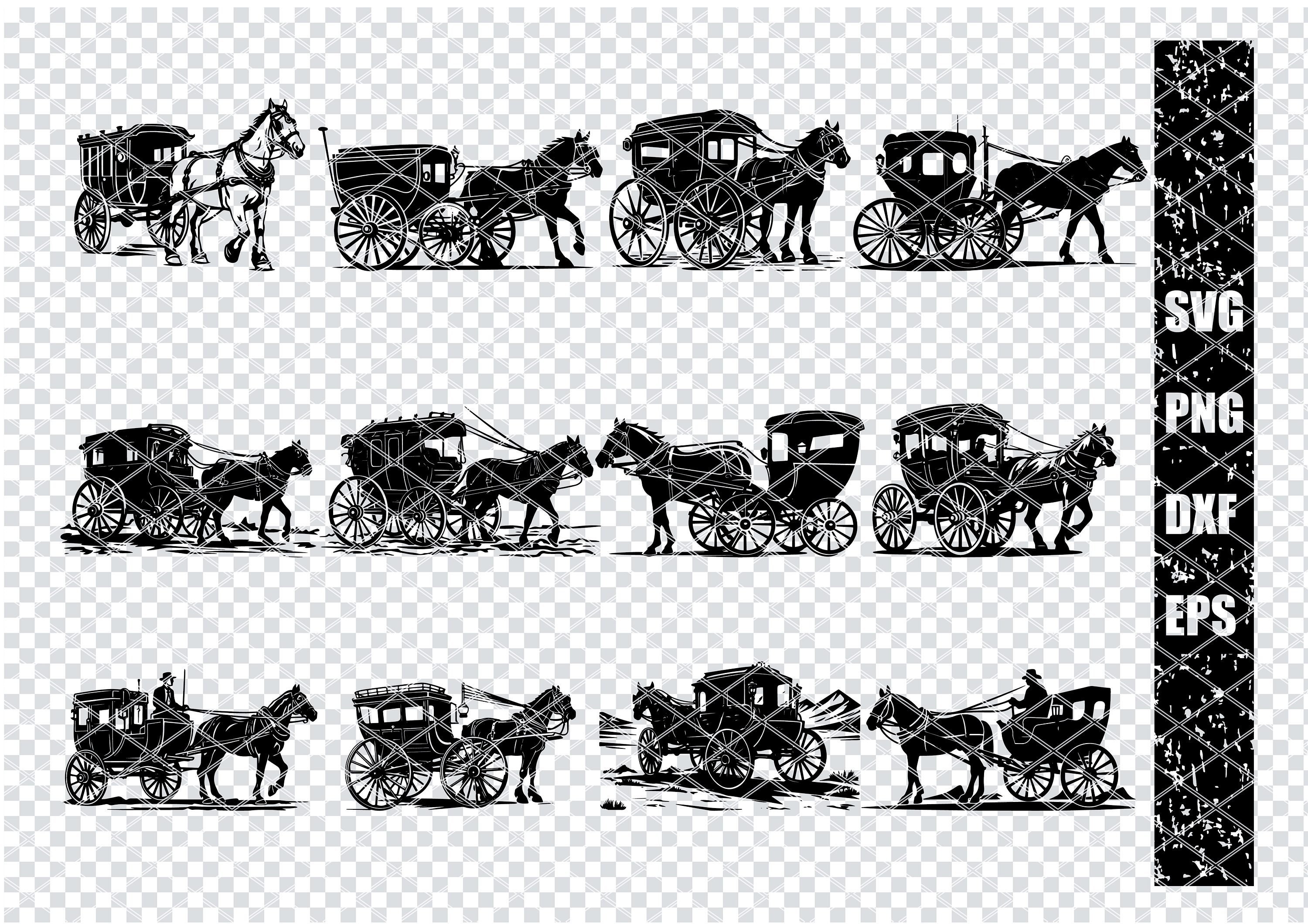HORSE STAGECOACH SVG, Horse-drawn Vintage Vehicle Svg Files for Cricut ...