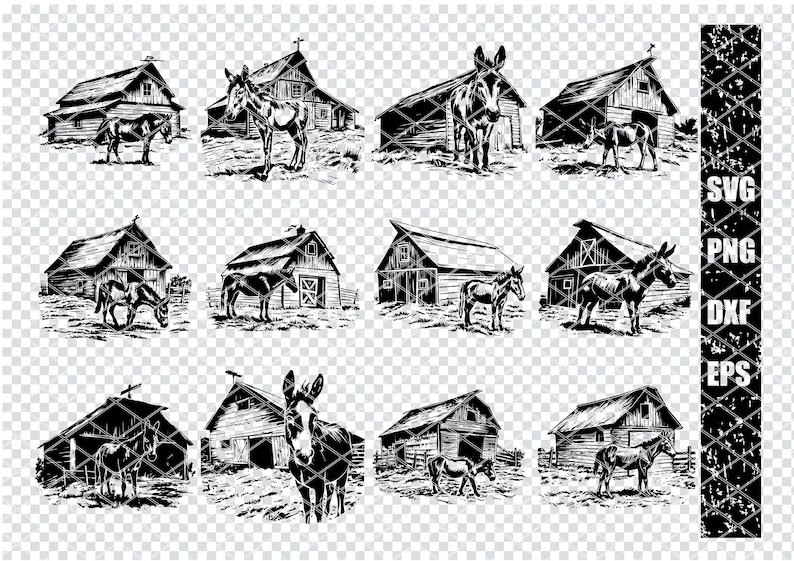 RUSTIC BARN DONKEY Svg, Barn Mule Svg Files for Cricut, Ranch Donkey ...