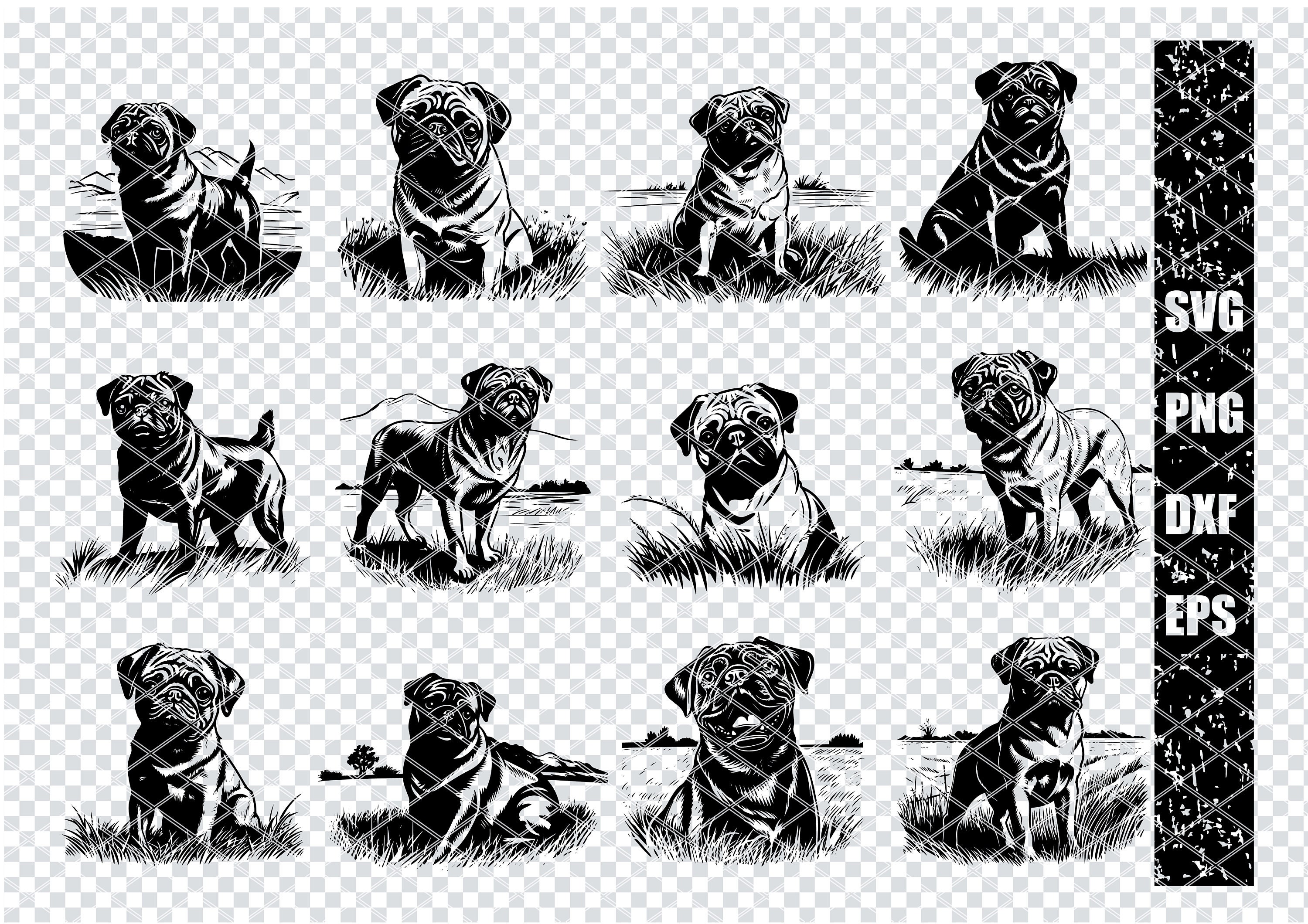 PUG DOG SVG, Pug Puppy Breed Svg Files for Cricut, Pug Canine Clipart ...