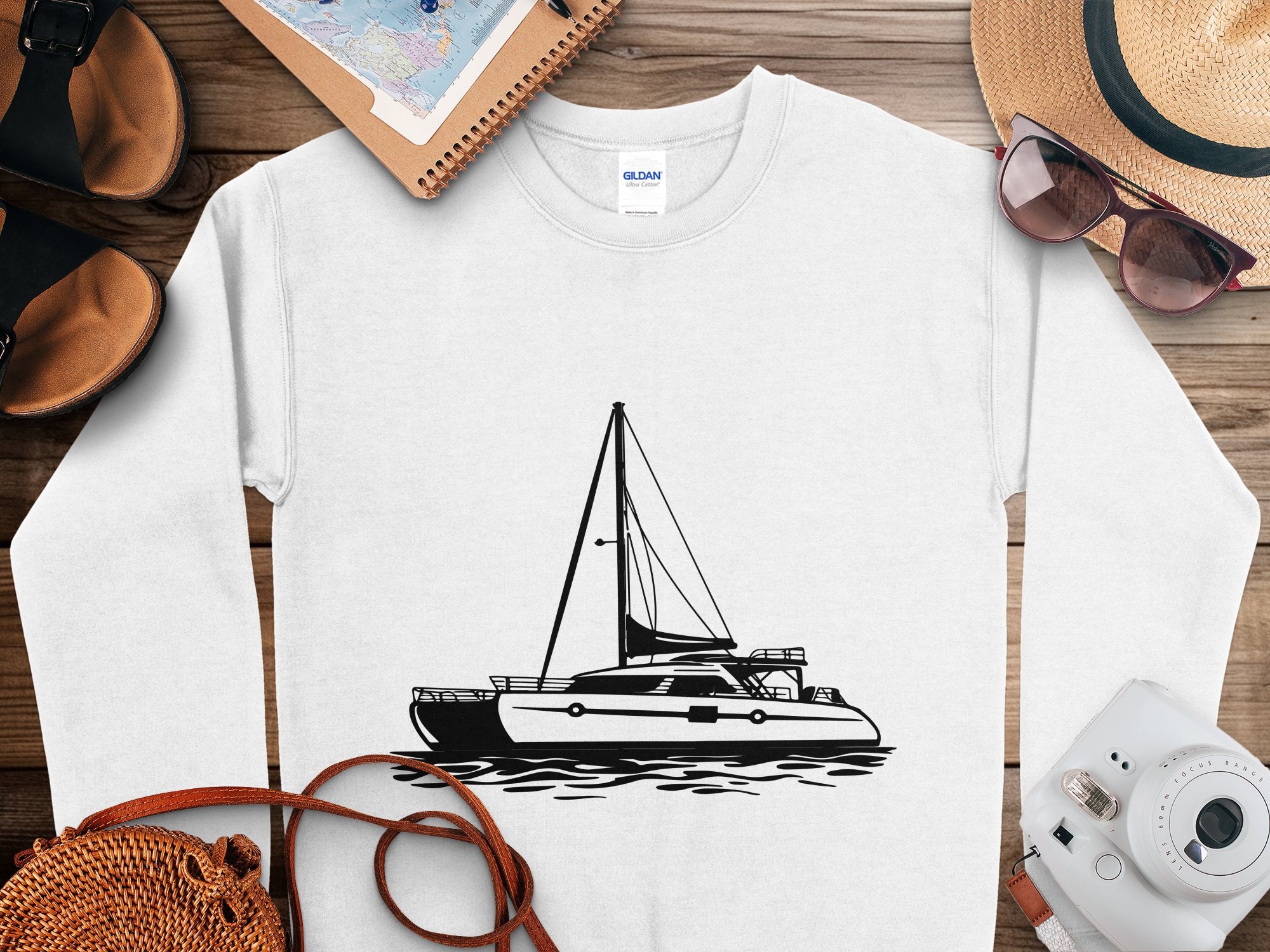 Catamaran Twin Hull Boat Svg Double Sailboat Svg Files For Cricut Double Hull Sailboat Laser