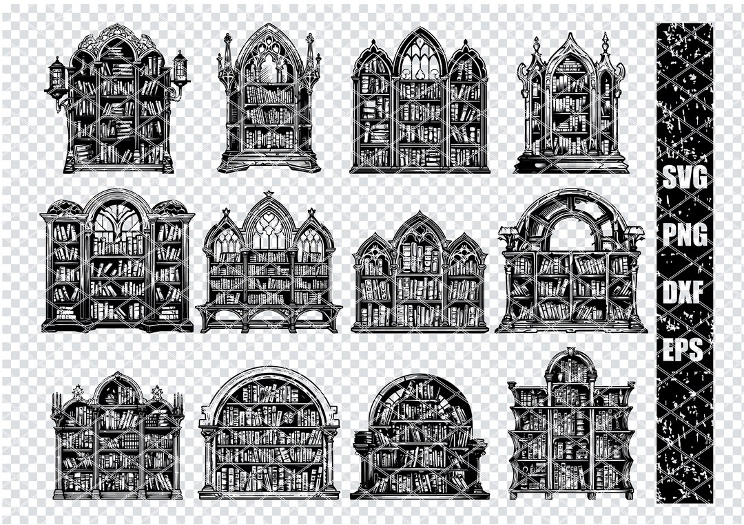 Antique Bookshelf Svg, Gothic Bookshelf Library Svg Files for Cricut ...