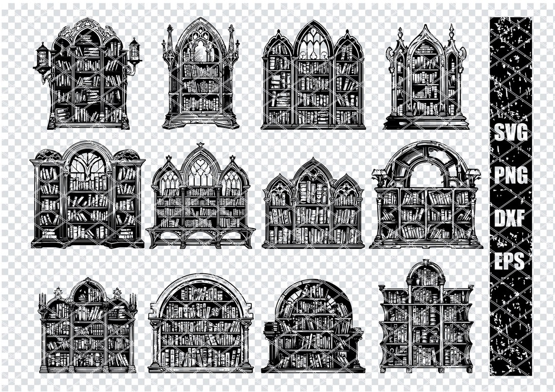 Antique Bookshelf Svg, Gothic Bookshelf Library Svg Files for Cricut ...