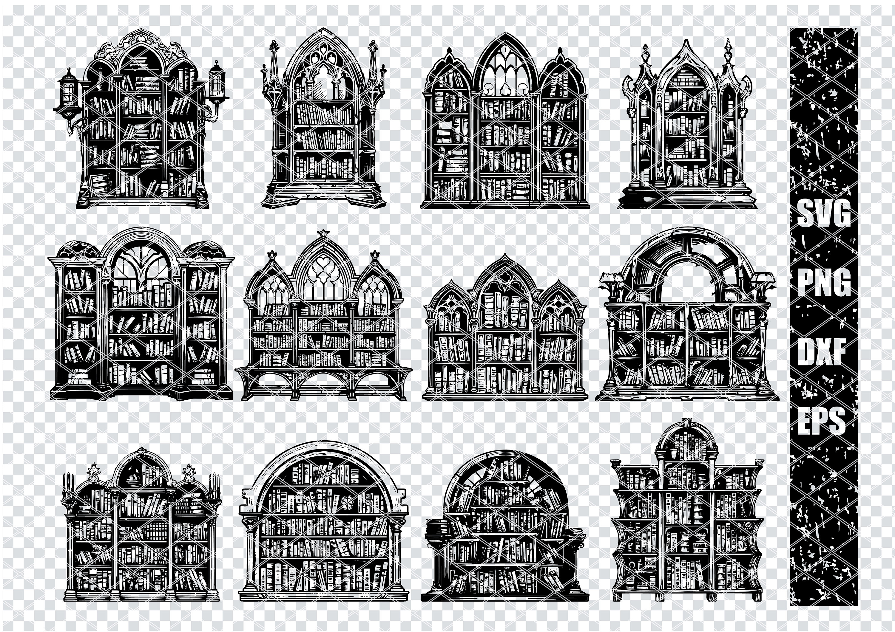 Antique Bookshelf Svg, Gothic Bookshelf Library Svg Files for Cricut ...