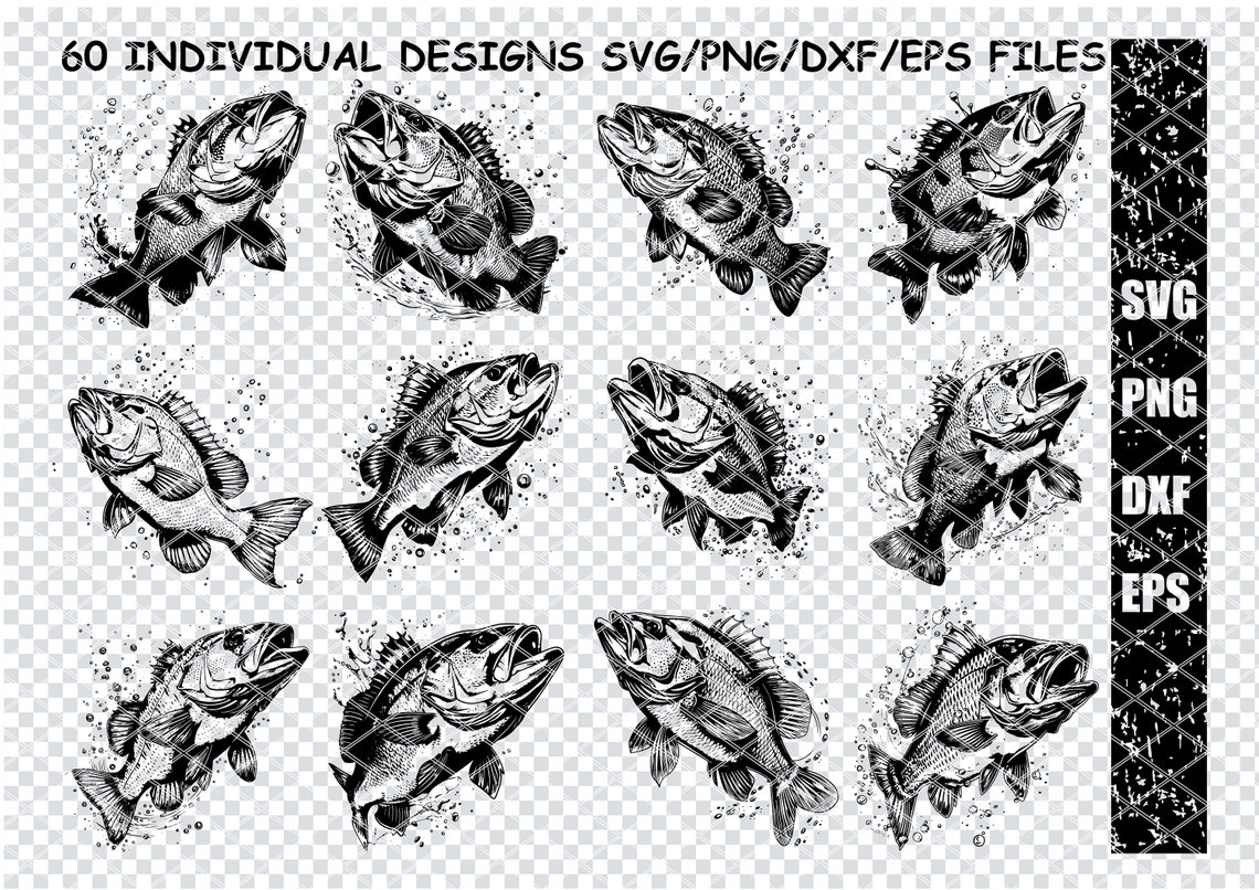 LARGEMOUTH BASS FISH Svg, Smallmouth Bass Svg Files for Cricut, Bass ...