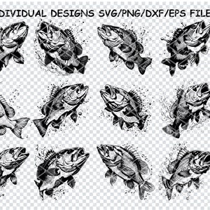 LARGEMOUTH BASS FISH Svg, Smallmouth Bass Svg Files for Cricut, Bass ...