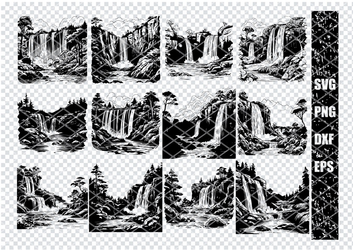 SCENIC WATER FALLS Svg, Cascade Scene Svg Files for Cricut, Rustic ...