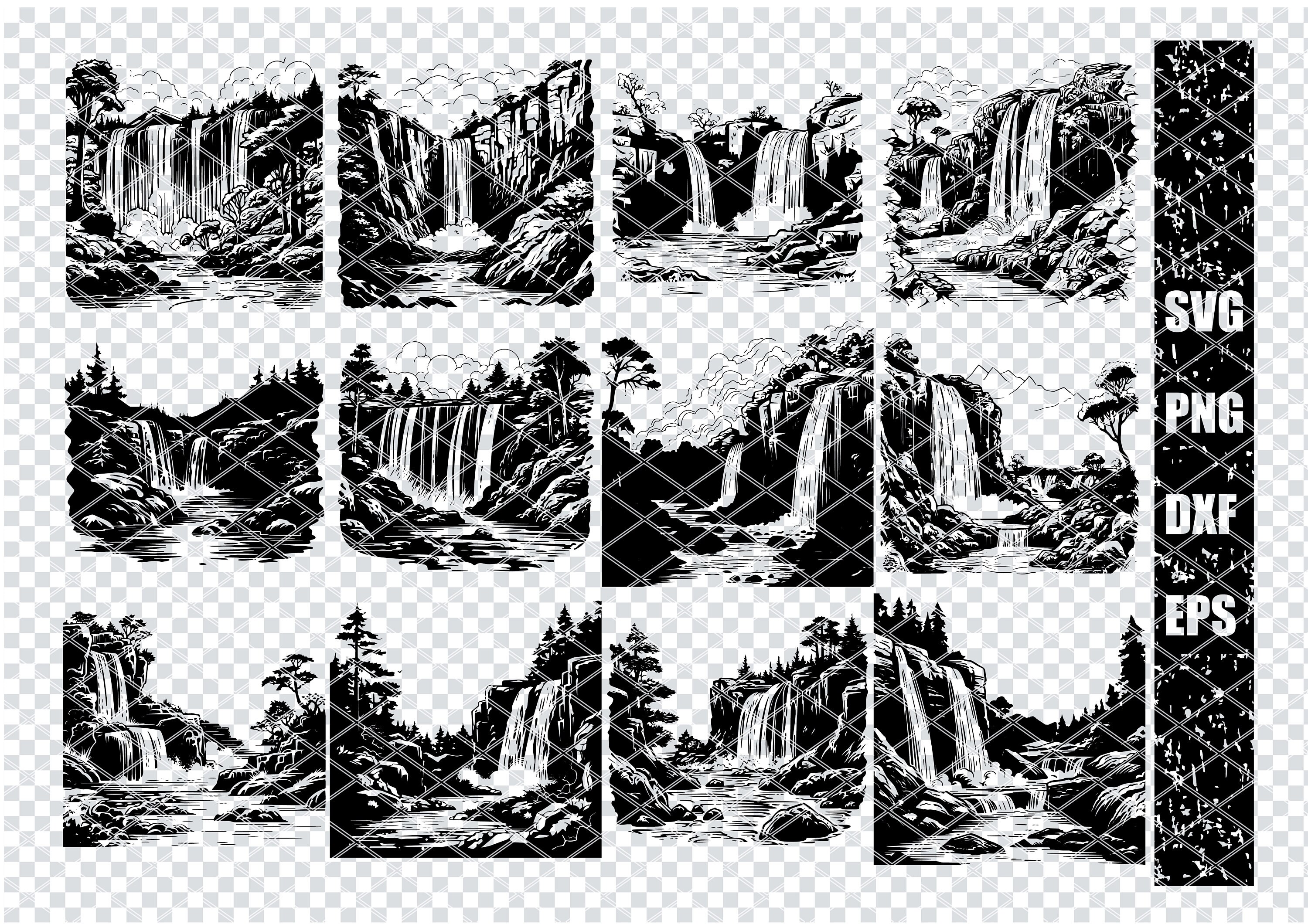 SCENIC WATER FALLS Svg, Cascade Scene Svg Files for Cricut, Rustic ...