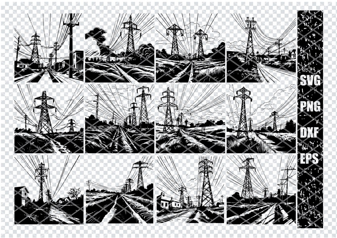ELECTRIC POWER LINES Svg, Power Lines Grid Svg Files for Cricut, Power ...